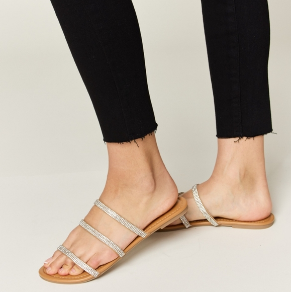 Wild Diva | Shoes | Wild Diva Rhinestone Threestrap Flat Sandals | Poshmark